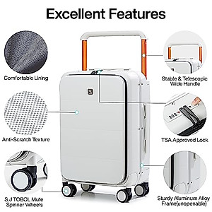 Hanke Carry On Luggage Hard Shell Suitcases with Spinner Wheels Top Zip Suitcase for Men Women TSA Luggage Travel Suit Case Lightweight Wide Handle Rolling Luggage 20 Inch(Smoke White)