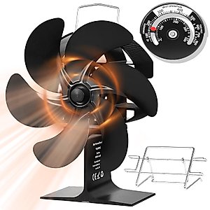 Heat Powered Wood Stove Fan, 6-Blade Wood Stove Fan for Wood Durning/Pellet/Log Burer Stoves,Thermometer, Christmas Gift,Camping Outdoor Indoor.