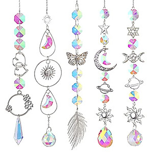 5 PCS Crystal Sun Catcher Pendant Hanging Ornament Decoration Crystal Ball Prism Rainbow Suncatchers for Windows Home Garden Decoration