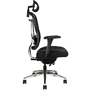 Oak Hollow Furniture Aloria Series Office Chair Ergonomic Executive Computer Chair, Genuine Leather Seat Cushion, Mesh Back, Adjustable Lumbar Support Swivel and Tilt High-Back (Black, Headrest)