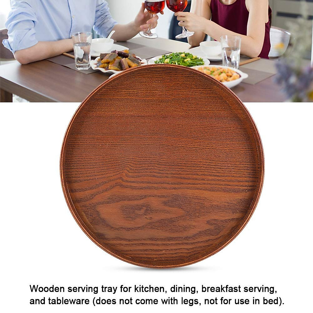 Round Serving Tray, Natural Wood Food Tray for Breakfast, Tea, Coffee Table and Dining Table