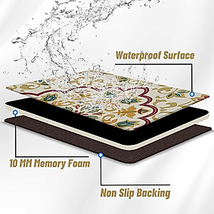 Tyrot Boho Kitchen Mat Set of 2 Cushioned Anti Fatigue Floor Mat PVC Rubber Kitchen Rugs Non Slip Waterproof Damask Floral Kitchen Rugs and Mats Comfort Standing Memory Foam Mat for Kitchen