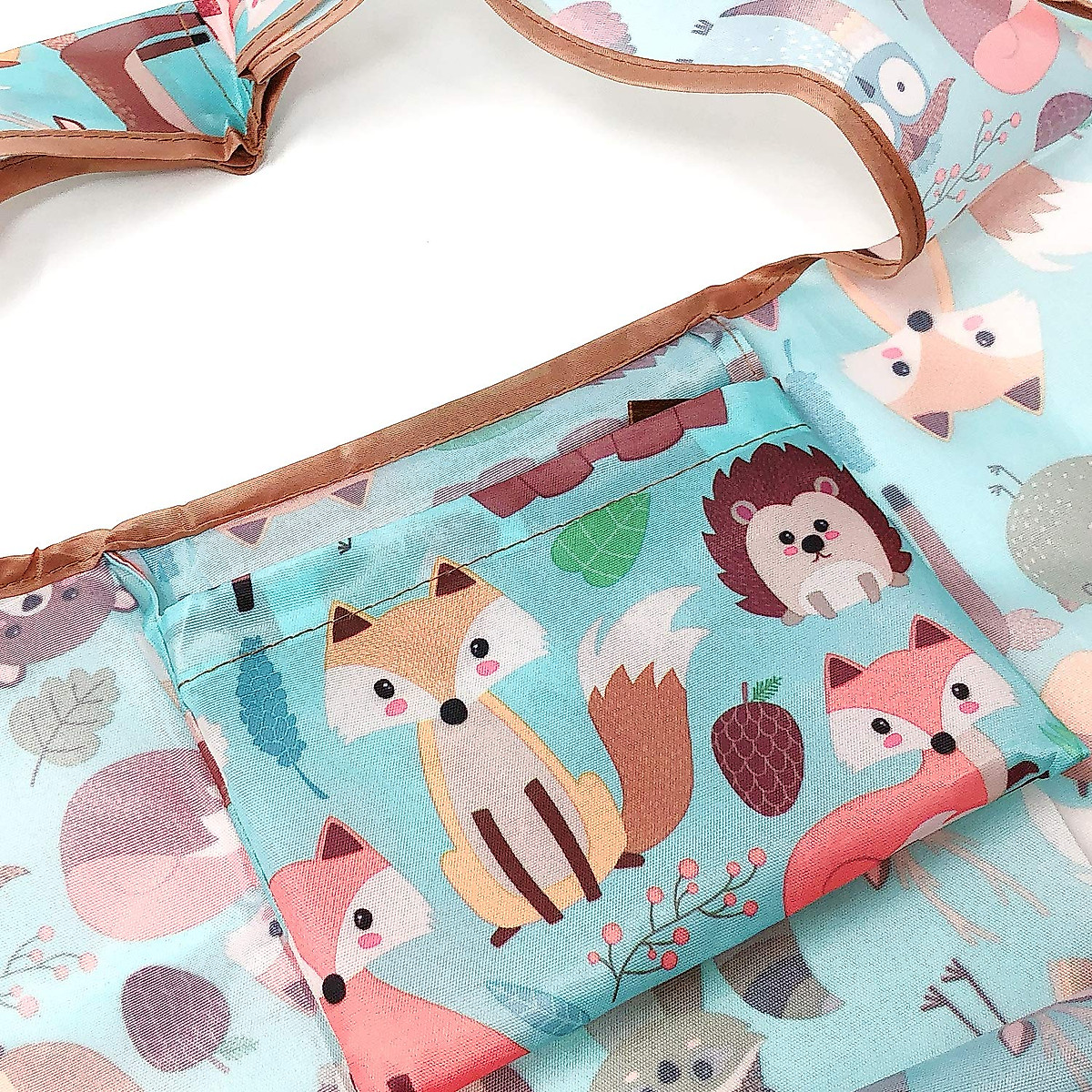 allydrew Large & Small Foldable Tote Nylon Reusable Grocery Bags, Set of 2, Wilderness Animals