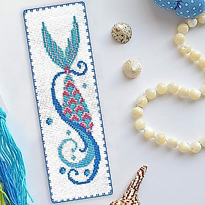 Povitrulya Mermaid's Tail - Counted Cross Stitch Bookmark Kit - DIY Embroidery Set for Adults with Paper Pattern, 16-Count Aida Canvas and Presorted Floss