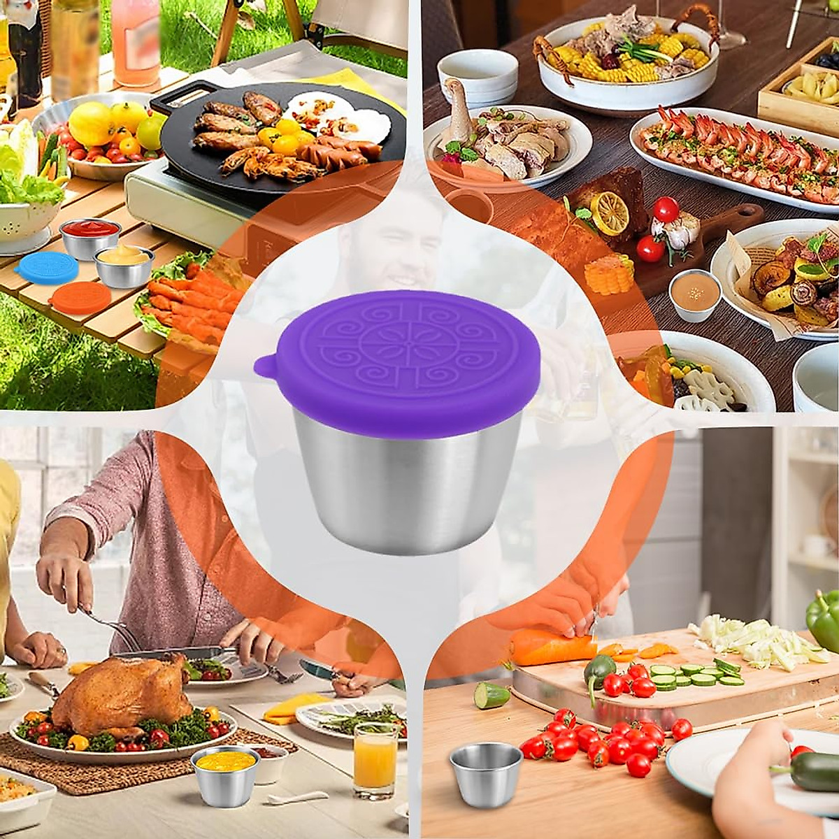 6x1.6/2.4 Oz Condiment Containers with Lids,Salad Dressing Container To Go,Small Reusable Stainless Steel Sauce Containers For Lunch Boxes Picnics Travel Meal Prep Kitchen Storage (6PC-1.6oz)