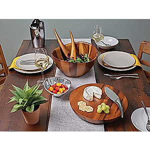 Nambe - Serveware Collection - Canu Chip N Dip Server with Dip Bowl - Measures at 22" x 5.5" - Made with Acacia Wood and Nambe Alloy - Designed by Scott Henderson