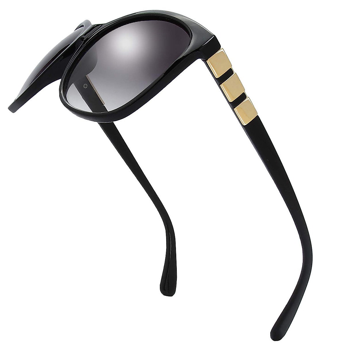 The Fresh Women's Oversized Square Jackie O Cat Eye Hybrid Butterfly Fashion Sunglasses - Exquisite Packaging (718801-Black/Gold, Gradient Grey)