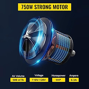 VEVOR Air Blower, 750W 1HP Inflatable Blower, Portable and Powerful Bounce House Blower, 2000Pa Commercial Air Blower Pump Fan, Used for Inflatable Bouncy Castle and Jump Slides, Yellow