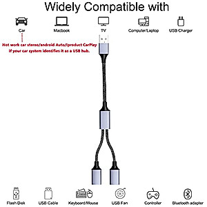 Jasput USB Splitter Cable,1 Male to 2 Female USB Extension Cable Connectors, Multiport USB Extender Hub,Charger & Data Transfer USB Y Splitter for Laptop,Car,Mac,TV,PC,Xbox One Series X/S,HDD,Phone