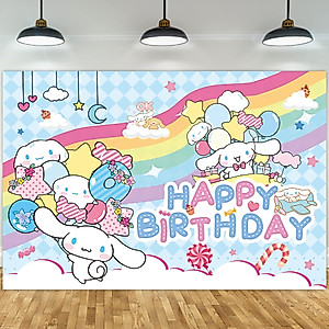 Cute Cartoon Party Supplies, 5 * 3FT Kids Cartoon Backdrop for Birthday, Happy Birthday Backdrop for Party Decorations, Party Favor Banner Decor Photo Background for Girls Boys Birthday Baby Shower