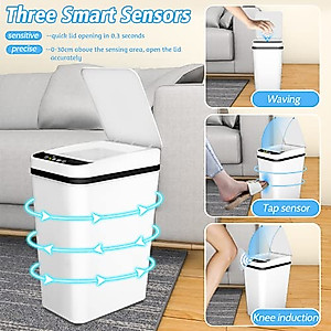 jinligogo 2Pack Bathroom Small Trash Can with Lid Touchless Automatic Garbage Can, 2.2 Gallon Slim Waterproof Motion Sensor Smart Trash Bin for Bedroom, Office, Living Room (Grey)