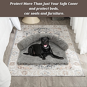 Syalife Shaggy Plush Calming Dog Couch Bed Pet Protector, Fluffy Waterproof Lining and Nonskid Bottom, Dog Mat for Furniture Protector with Washable Cover(55"x43"x8", Light Gray)
