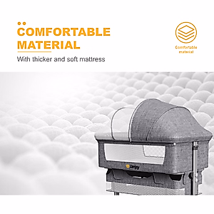 Uenjoy Baby Bassinet, Bedside Sleeper,Foldable Baby Bed to Bed, Adjustable Portable Bed for Infant/Baby/Newborn,with Mosquito Nets, Large Storage Bag, Comfortable Mattresses, Lockable Wheels,Gray