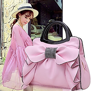 Women Leather Waterproof Bow Knot Top Handle Shoulder with Zipper Bags,Fashion Casual daily use Tote Bag (Red)