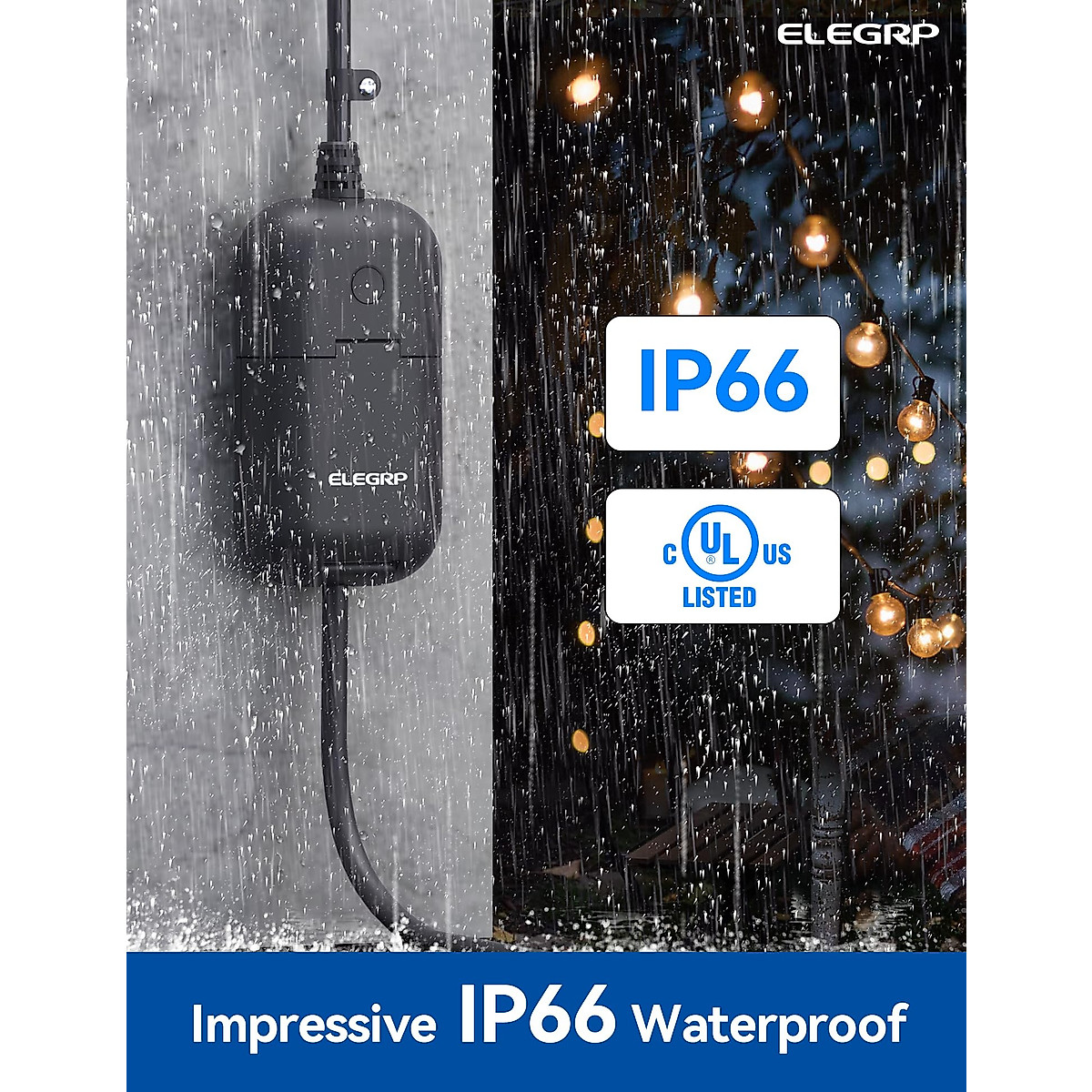 ELEGRP PQR10 Outdoor Smart Plug Waterproof IP66, WiFi Plug Compatible with Alexa & Google Assistant, Smart Outdoor Outlet for String Lights, No Hub Required, 400W Max, UL Certified, 1 Pack, Black