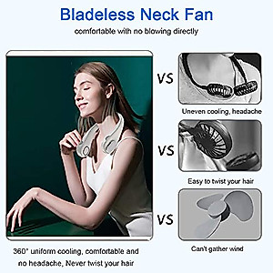 Neck Fans: Bladeless Neck Fan Rechargeable, Portable Neck Fan Hands Free with 360° Cooling Necklace Fan, 3 Speeds Hanging Personal Fan Low Noise for Office Running Camping Travel (Pink)