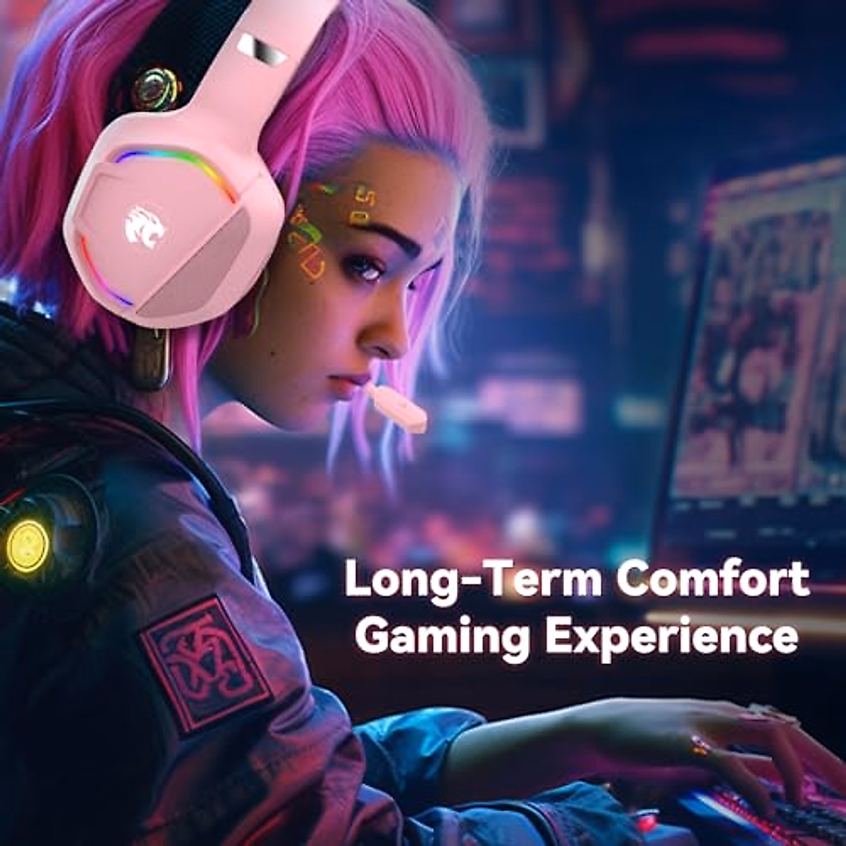 IMYB A36 Gaming Headset with Microphone for Pc, Xbox One Series X/s, Ps4, Ps5, Switch, Stereo Wired Noise Cancelling Over-Ear Headphones with Mic, RGB, for Computer, Laptop, Mac, Gamer (Pink)