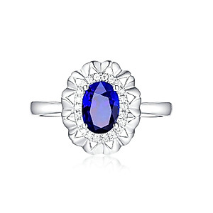 KnBoB Women Flowers Oval Shape 0.6ct Sapphire Ring 18K White Gold Promise Wedding Engagement Bridal Anniversary Ring Size 4