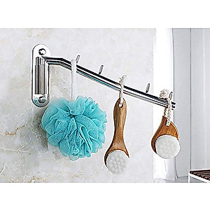 2 Set of NUZAMAS Wall Mounted 304 Stainless Steel Swing Arm Holders, Clothes Coat Hanger, 5 Hooks Coat Rack Closet, Storage Organizer Mirror Finished with Installation Kits