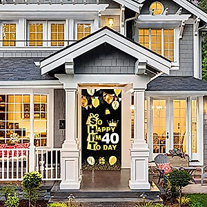 So Happy IM Forty Today Happy 40th Birthday Banner Confetti Cheers to 40 Years Old Bday Theme Decor Decorations for Him Her Men Women Funny 40th Birthday Party Supplies Black and Gold