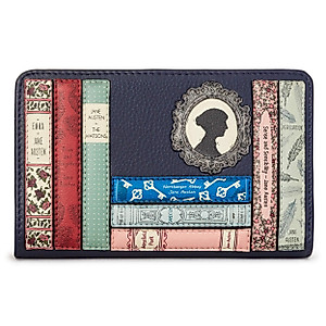 Yoshi Jane Austen Bookworm Flap Over Ladies Purse, Genuine Leather Womens Wallet, Navy, One Size, Classic