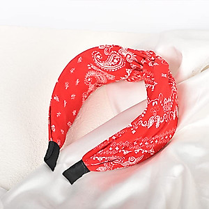 Red Knotted Boho Paisley Headband for Women's Hair - Non-Slip Turban Twist Knot Bandana Hairband