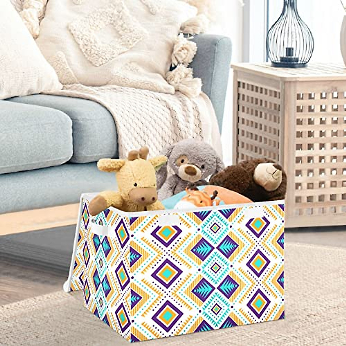 CaTaKu Aztec Tribal Ethnic Storage Bins with Lids and Handles, Fabric Large Storage Container Cube Basket with Lid Decorative Storage Boxes for Organizing Clothes