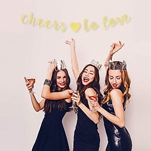 LINGTEER Cheers to Love Gold Glitter Bunting Banner Perfect for Wedding Engagement Anniversary Bridal Shower Party Gift Decorations Backdrop Sign.