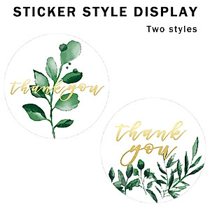 Abeike Thank You Label Sticker 1.5 Round.500 Labels per Roll, Thank You Sticker for Birthday, Wedding, Gift.The Poster Pattern is Two Different Leaves. Golden Font. GreenGold