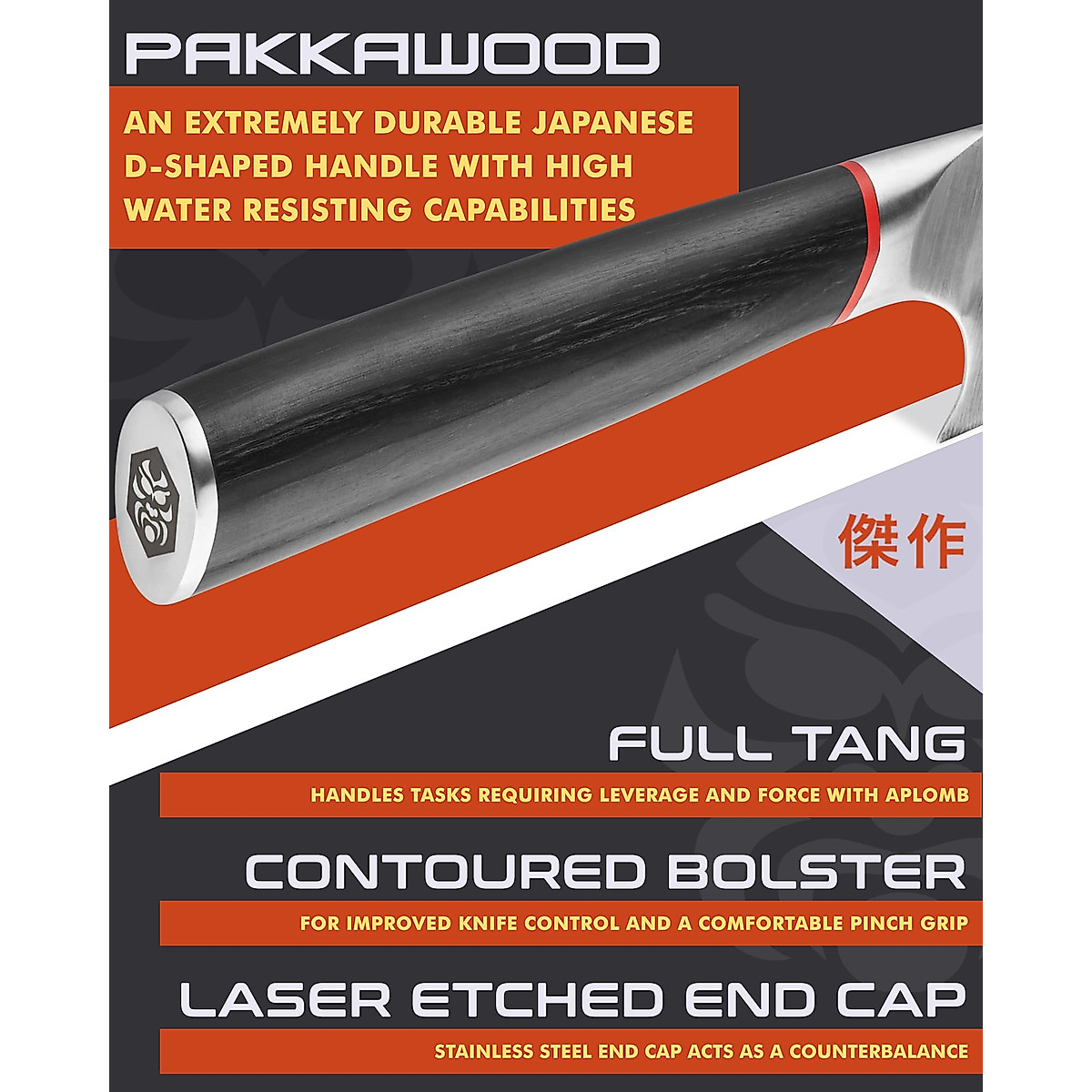 KESSAKU 9.5-Inch Chef Knife - Spectre Series - Forged Japanese AUS-8 High Carbon Stainless Steel - Pakkawood Handle with Blade Guard