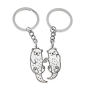 HISYI fashion keychain 2 Pack Cute Animal Keychain Set Car Keychain Otters Key Holder Stainless Steel Bag Pendant Gift for Besties, As Shown in the Figure