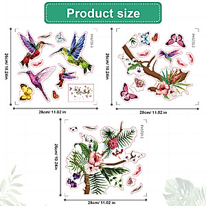 Hummingbirds Wall Decals Peel and Stick Birds Vinyl Wall Stickers Butterfly Flowers Colorful Wall Stickers Hummingbird on The Tree Branch Flower Decals Garden Living Room Bedroom TV Wall Decorations