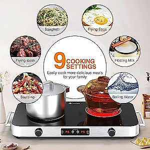 VBGK Electric Cooktop, 120V Induction Cooktop with 2 Burners, Electric Stove Top with Knob Control, 2200W Countertop Burners 9 Power Levels, Child Safety Lock and 99 MinTimer