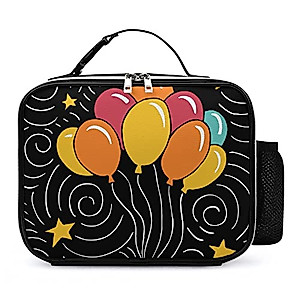 Happy Birthday Balloon Printed Lunch Box Insulated Leakproof Cooler Tote Bag Reusable for Travel Work Picnic