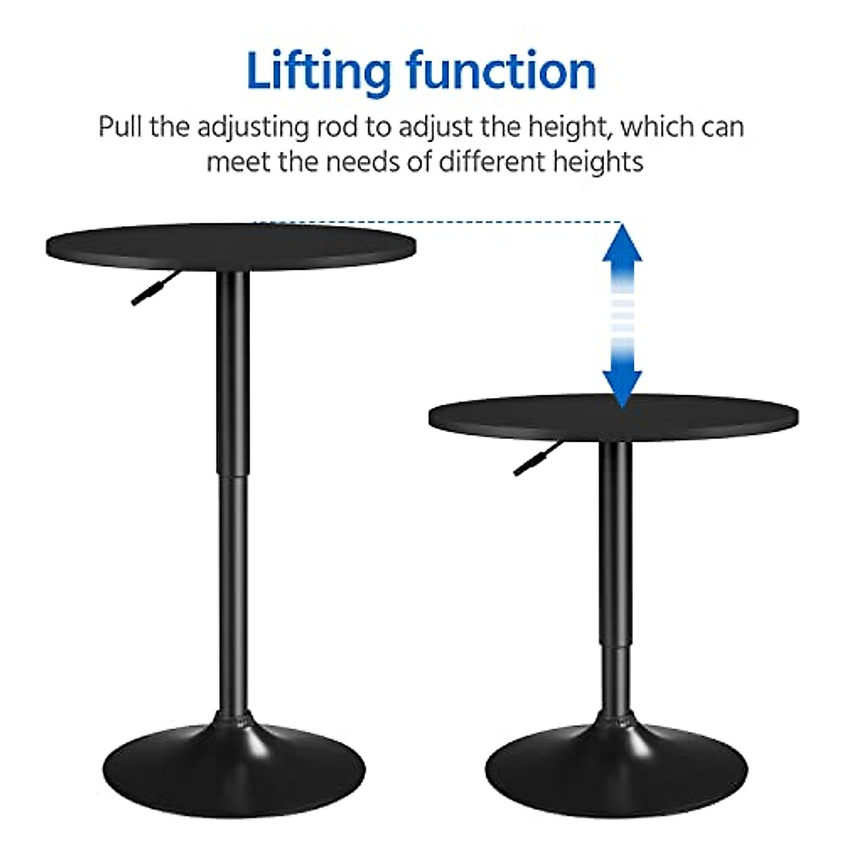 Yaheetech Round Pub Table Height Adjustable with 360° Swivel MDF Tabletop for Dining Bistro Café Home Bar, Full Black
