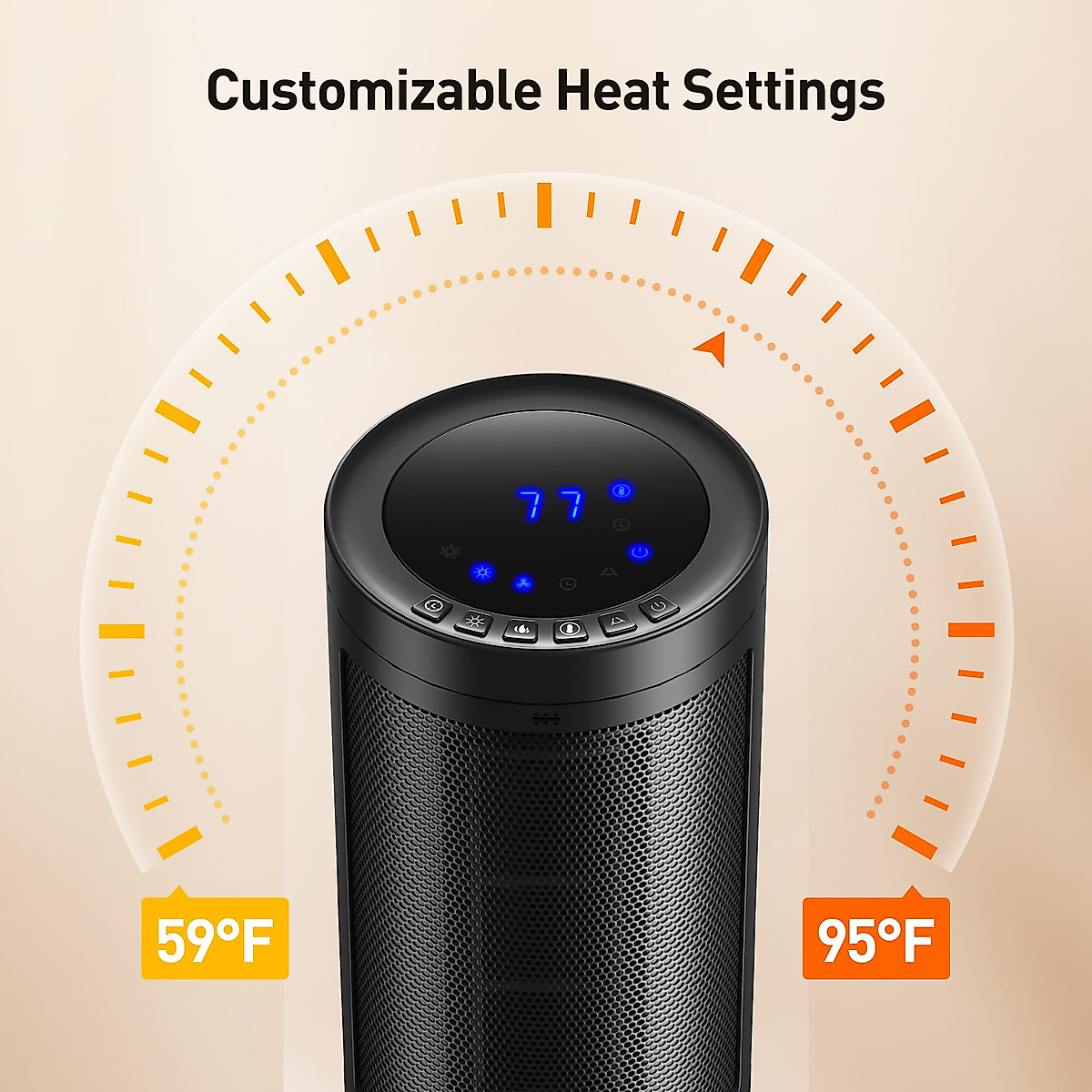 TRUSTECH 17" Tower Space Heater, 70° Oscillating Portable Heater with Thermostat & Remote, 1500W Electric Heater for Indoor Use, 12H Timer, 2 Modes, Safe & Quiet PTC Ceramic Heater for Bedroom, Office