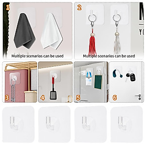 COMNICO 12 Pack Adhesive Hooks Clear Plastic Waterproof Heavy Duty Sticky Wall Ceiling Door Window Pothook Home Kitchen Bathroom Shower Office for Hanging Hat Towel Picture Coats (12)