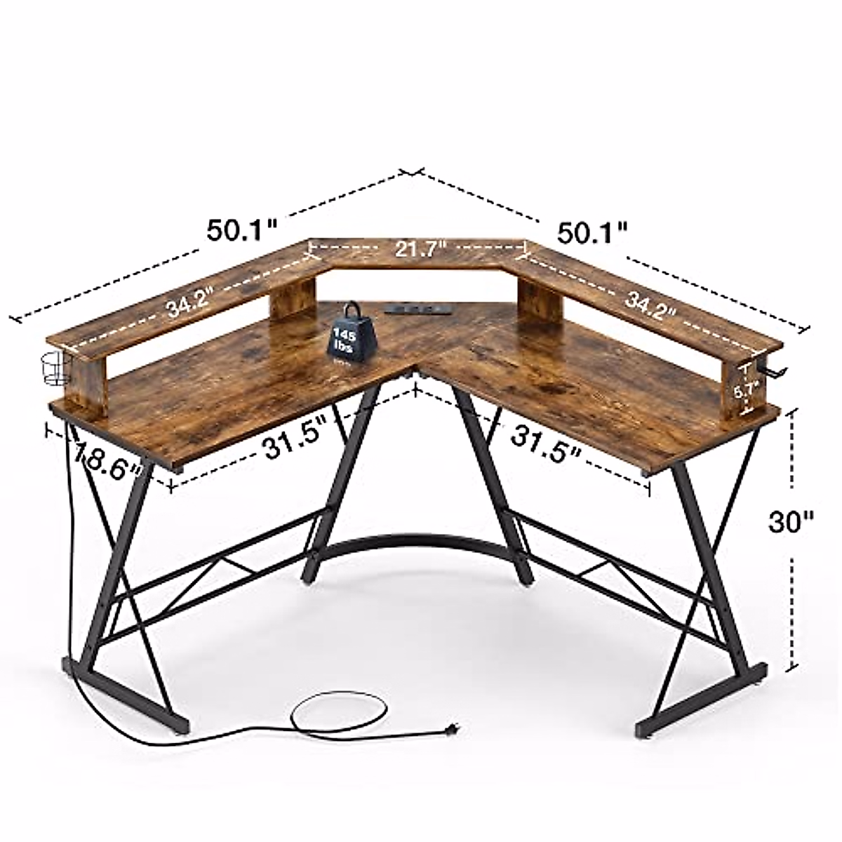 Mr IRONSTONE L Shaped Desk with Power Outlet 50" Computer Desk with Large Monitor Stand, Corner Desk Home Office Workstation Desks, Modern Simple Style Writing Table Desk