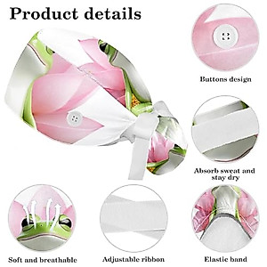 Nurse Scrub Caps,Scrub Hats with Buttons and Cotton Sweatband,Funny Frog Yoga Lotus Print