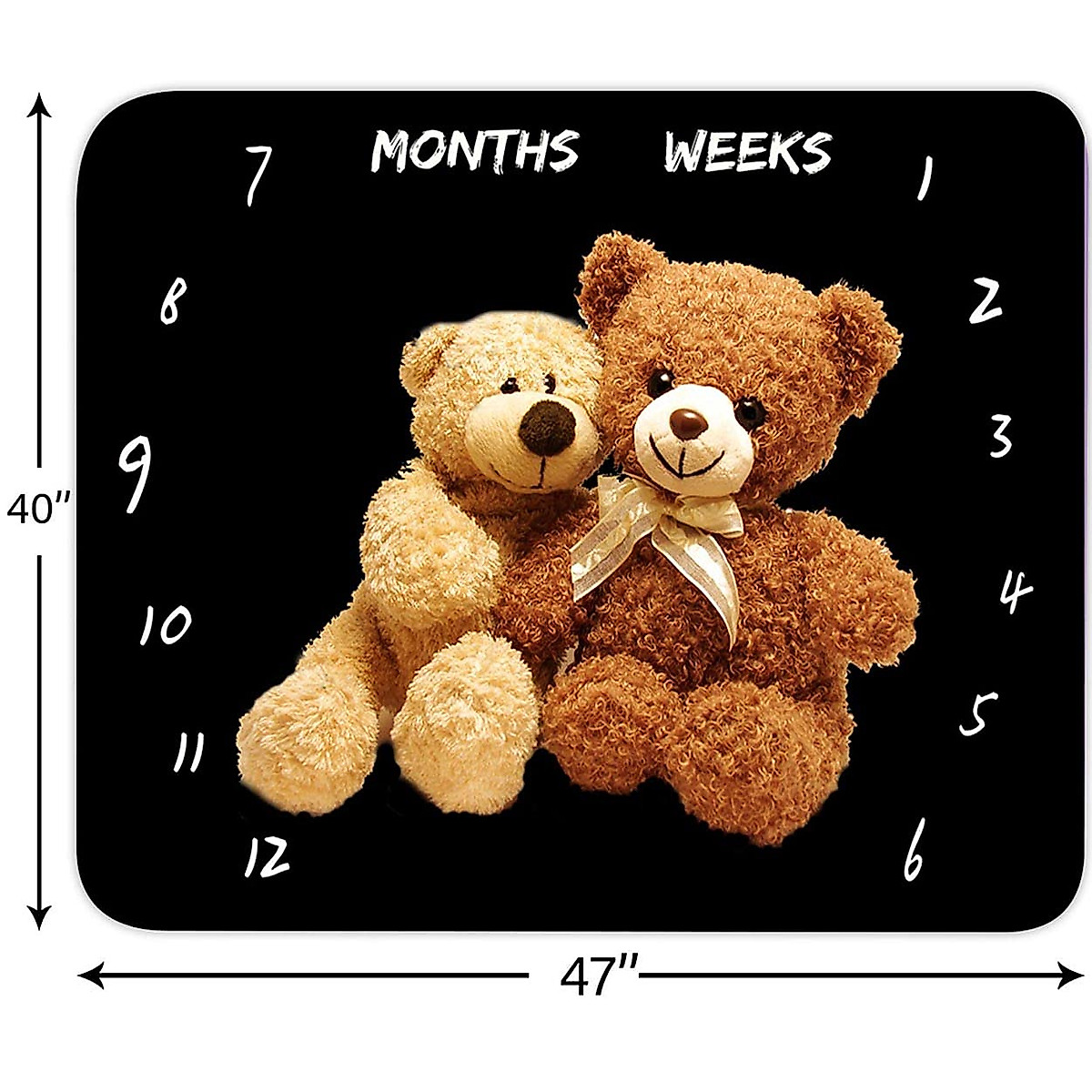 EARVO Cute Bear Baby Monthly Milestone Blanket Boy or Girl Baby Month Blanket Black Background Milestone Blanket for Newborn to 12 Months Milestones 47”x40”BTXYEA51