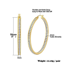Large Gold Stainless Steel Hoop Earrings for Women, Big Cubic Zirconia Hoops ARSKRO Hypoallergenic Huge Rhinestone Crystal 50mm 2 inch Ear Ring Jewelry Gifts for Women Girlfriends Sensitive Ears