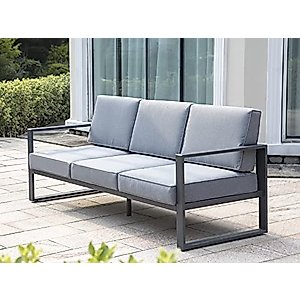 Green4ever Aluminum Patio Furniture Sofa, All-Weather Modern Metal Outdoor 3-Seat Couch with Removable, Water-Resistant Cushions (Gray)
