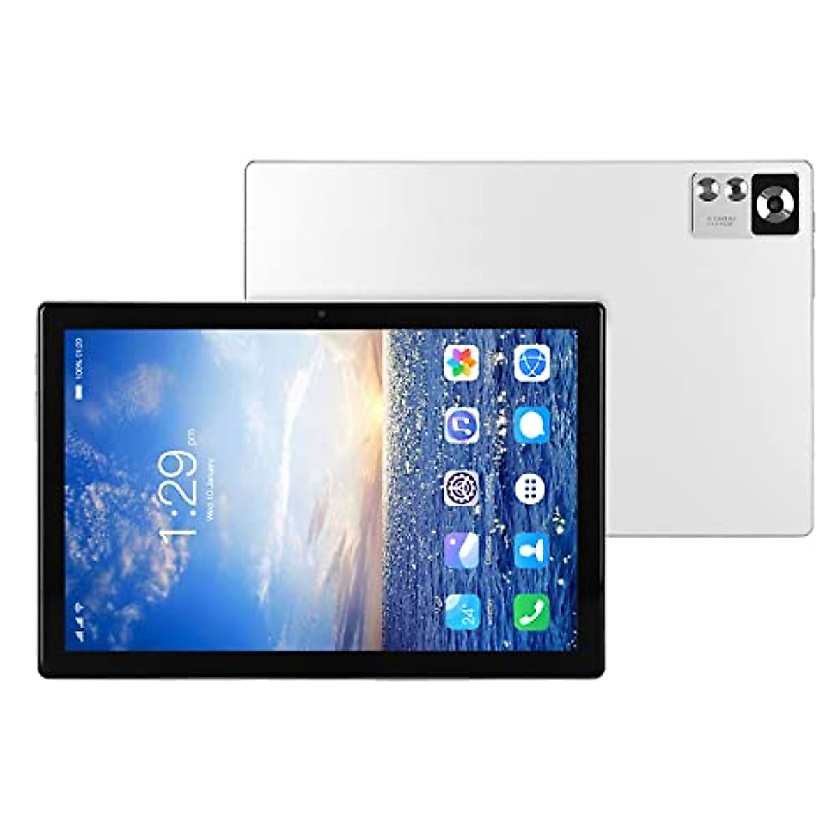 zjchao 10.1 Inch Tablet White FHD Octa Core CPU 8GB RAM 256GB ROM 7000mAh 5G WiFi 4G LTE Tablet with BT Keyboard 100‑240V (US Plug)