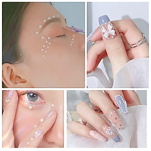 246 Pcs Face Gems Eye Jewels with Tweezers, Stocking Stuffers for Women Acrylic Rhinestone Stickers Self Adhesive Pearl Nail Hair Gems for Makeup (2mm & 3mm &4mm)