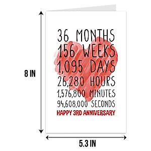Qiliji Happy 3rd Anniversary Card for Him Her, Third Wedding Anniversary Card for Husband Wife, Funny 3 Year Together Anniversary Greeting Card