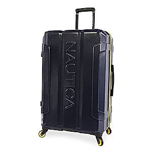 Nautica Maker Hardside Spinner Luggage, Navy/Yellow, Checked-Large 29-Inch