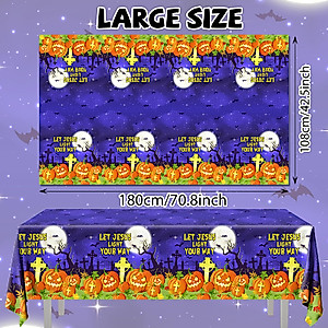 Halloween Christian Tablecloth Decorations,3pcs Plastic Religious Halloween Pumpkin Table Covers Rectangle Jesus Pumpkin Table Cloth for Let Jesus Light Your Way Halloween Party