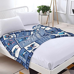 Cute Blue Alien Monster Plush Flannel Blanket Lightweight Soft Cozy Fuzzy Warm Fleece Throw for Couch Sofa Bedroom Living Room