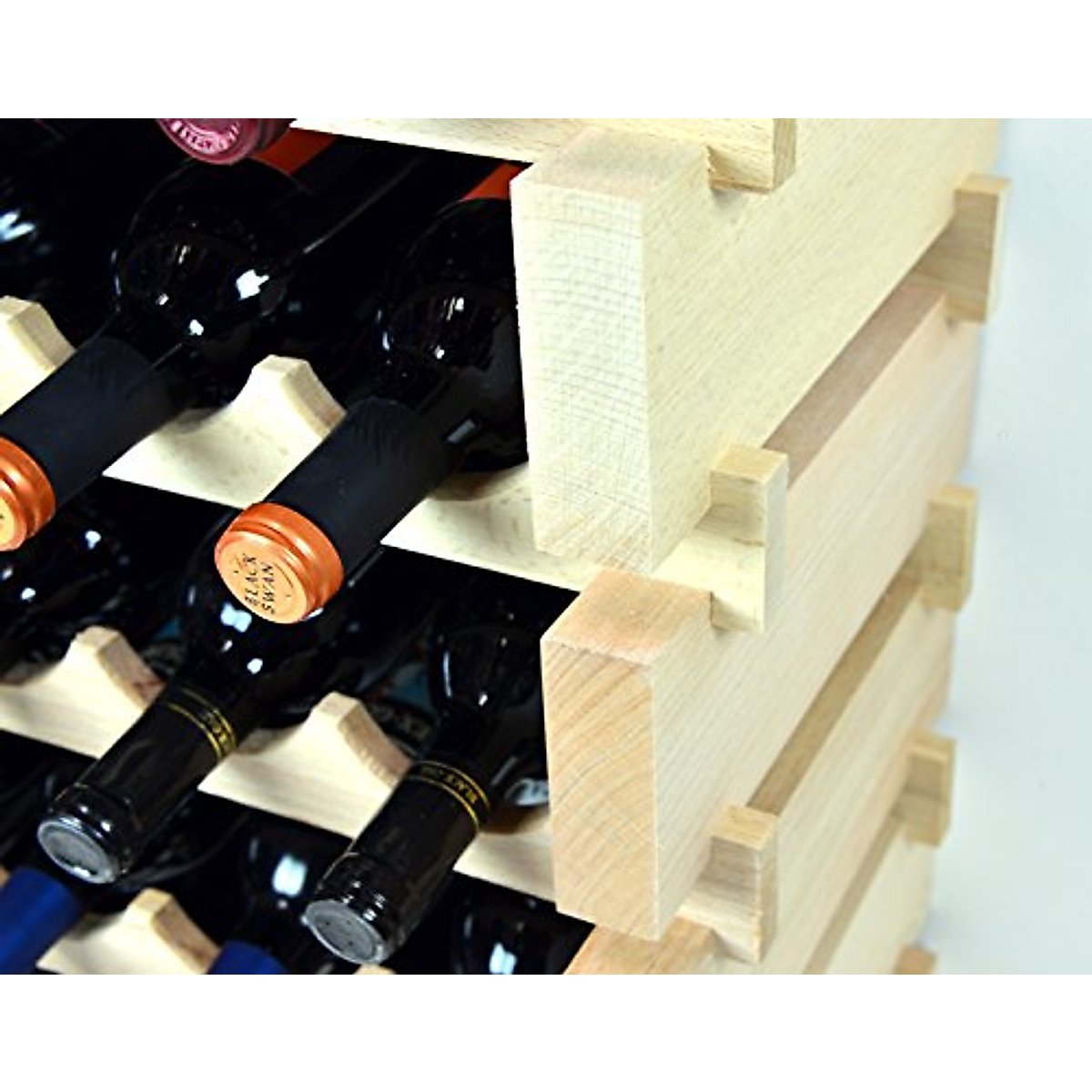 sfDisplay.com,LLC. Modular Wine Rack Beechwood 32-96 Bottle Capacity 8 Bottles Across up to 12 Rows Newest Improved Model (64 Bottles - 8 Rows)