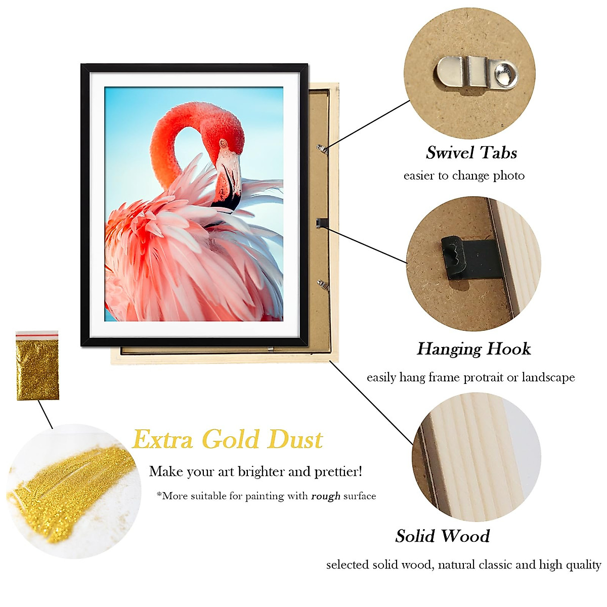 Black 12x16 Wood Picture Frame Diamond Painting Frames 30x40cm Display Pictures 10x14 in/ 25x35cm with Mat or 12x16in / 30x40 cm Without Mat 12 x 16 Frame for Diamond Art Poster Photo Wall Mounting